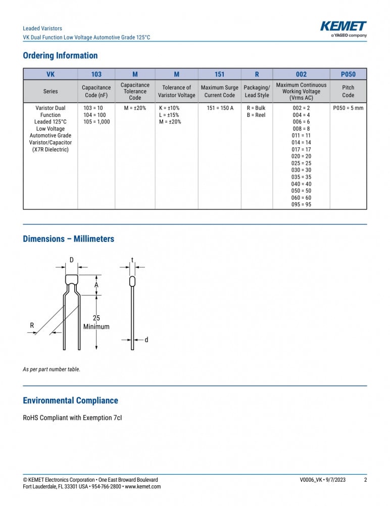 KEMET VK series datasheet page 2