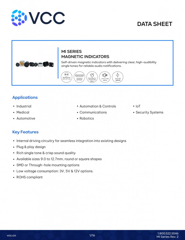 VCC MI Series document page 1