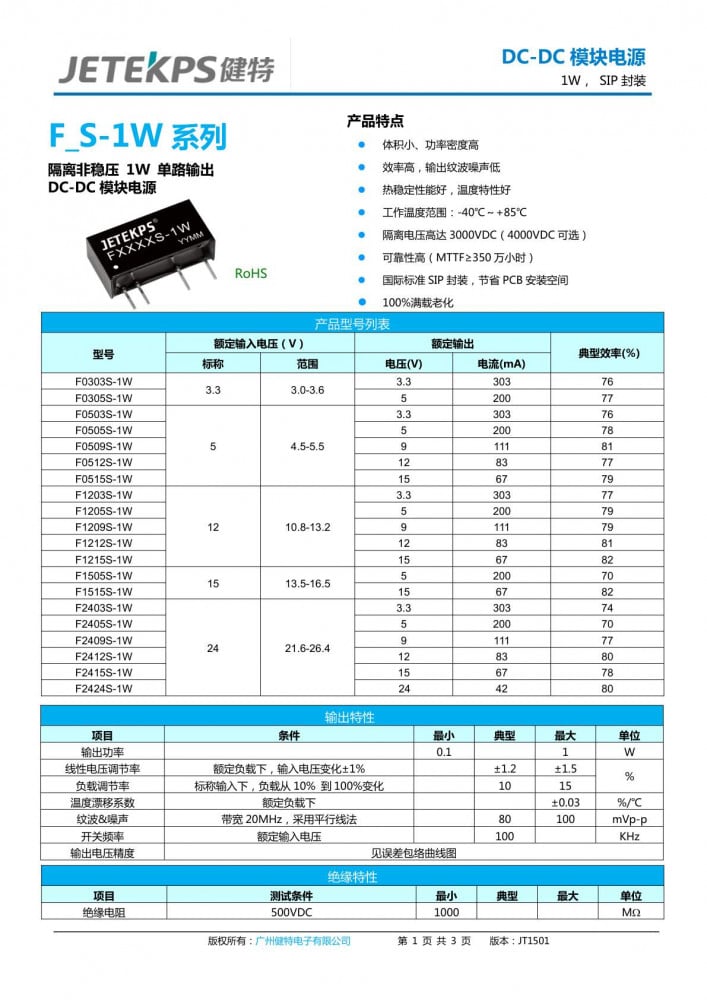 F2415S-1W datasheet page 1