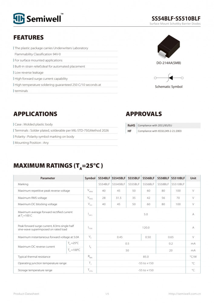 SS56BLF datasheet page 1