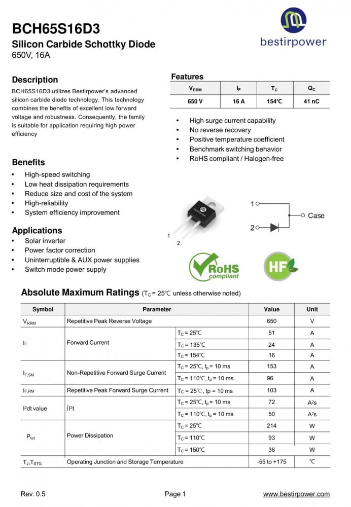 BCH65S16D3 datasheet page 1