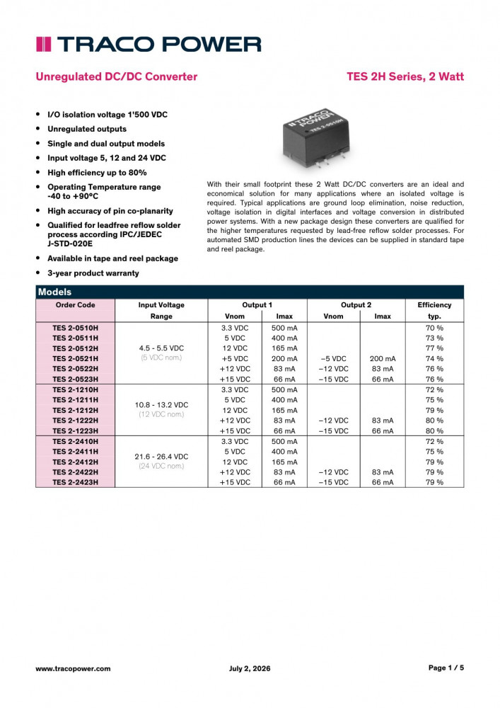 TES 2H technical document page 1