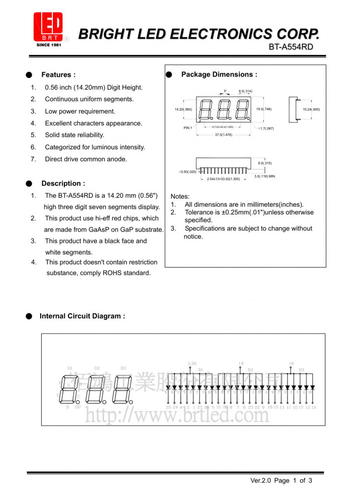 BT-A554RD datasheet page 1