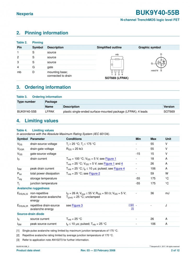 BUK9Y40-55B datasheet page 2