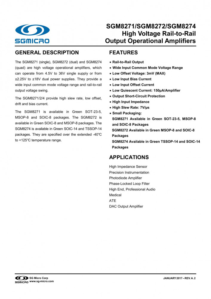 SGM8272 datasheet page 1