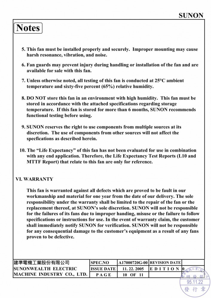 SUNON A2175-HBL T.GN specification page 10