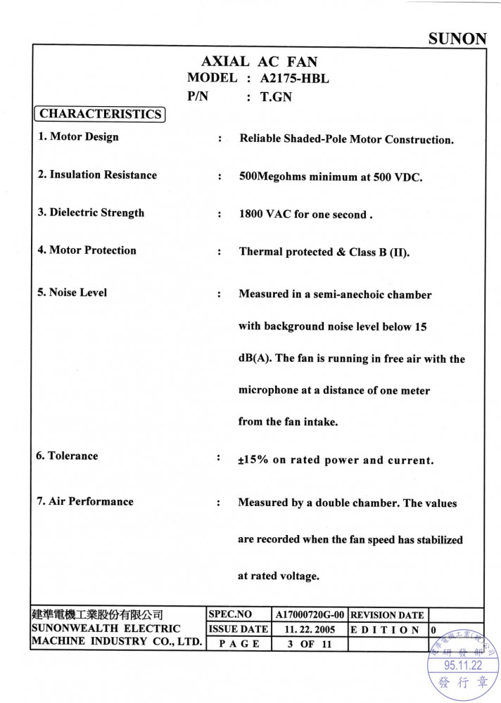 SUNON A2175-HBL T.GN specification page 3