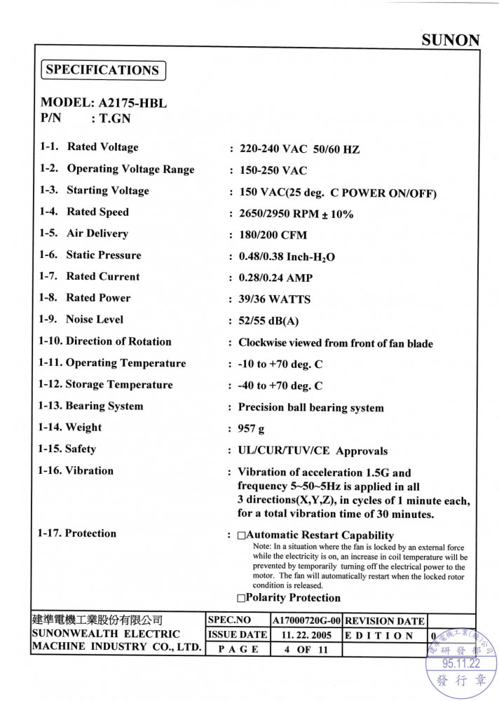 SUNON A2175-HBL T.GN specification page 4