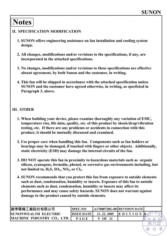 SUNON A2175-HBL T.GN specification page 9