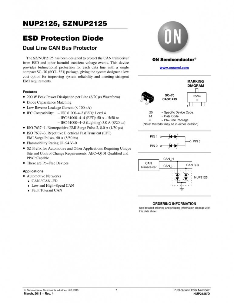 NUP2125WTT1G datasheet page 1