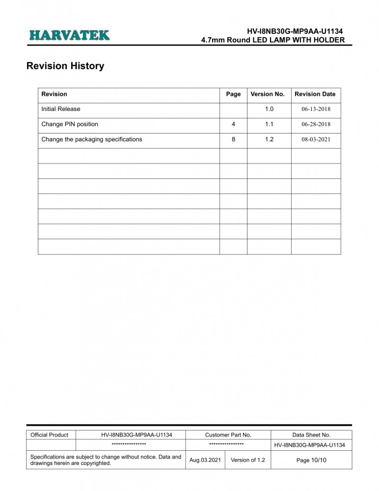 HV-I8NB30G-MP9AA-U1134 datasheet page 10