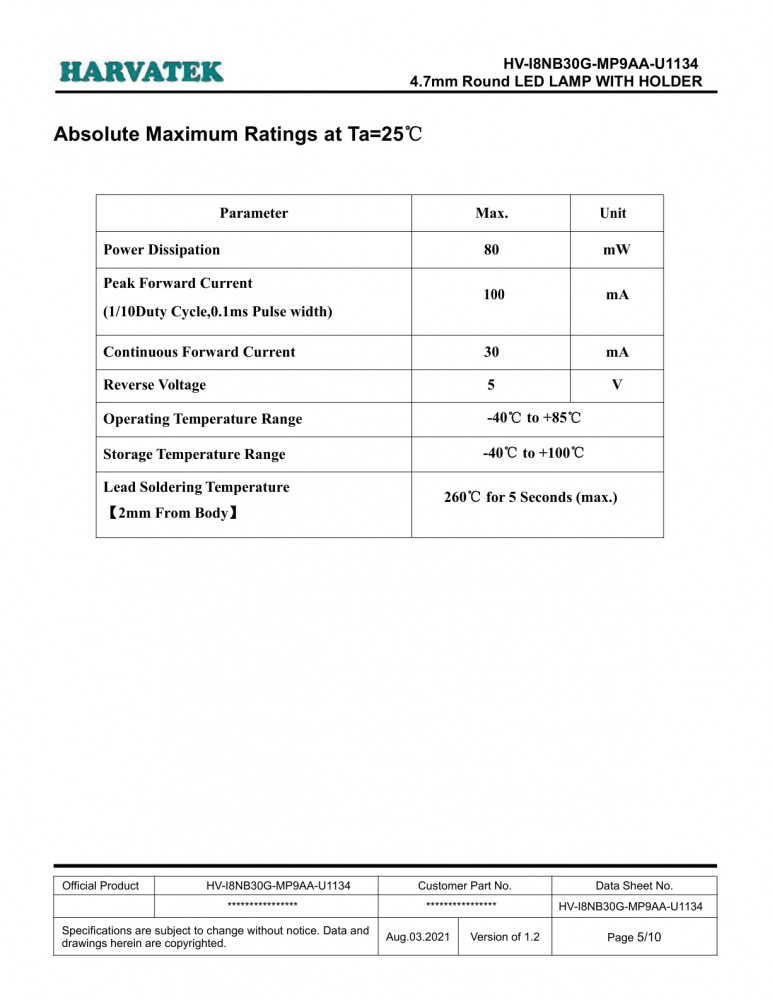 HV-I8NB30G-MP9AA-U1134 datasheet page 5