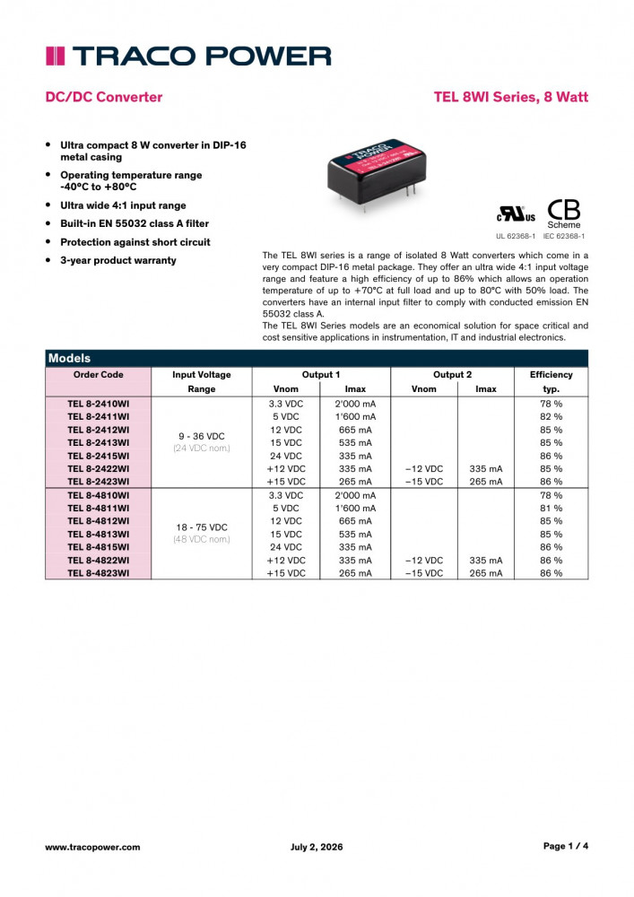 TEL 8-2423WI technical document page 1