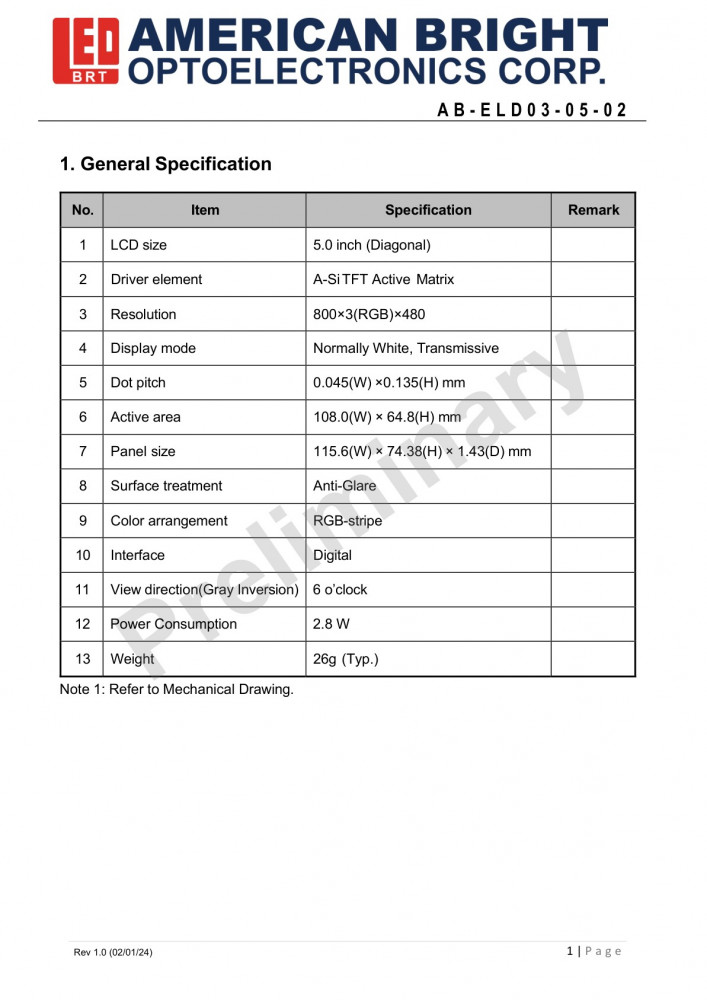 AB-ELD03-05-02 datasheet page 1