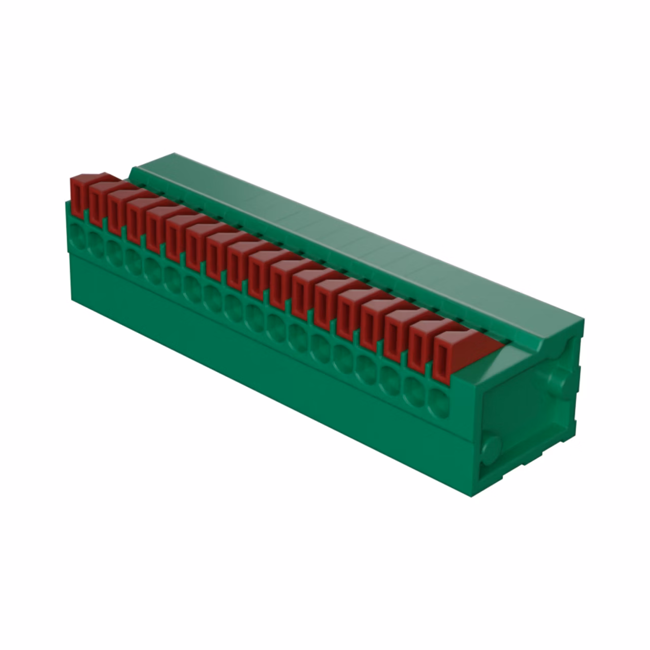 2.54mm Pitch, Eurostyle Fixed-Mount Push-Button Terminal Block, Horizontal, 6A, 26-18 AWG, Green, 18 Circuits for sale