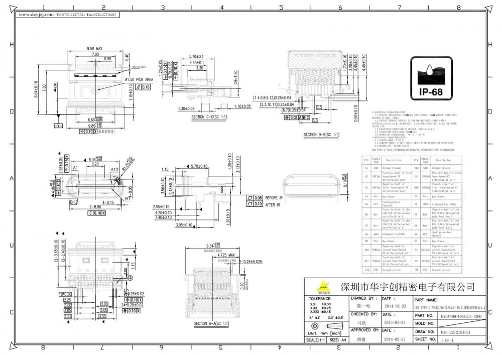 HOAUC HYCW409-USBC24-120B technical drawing page 1
