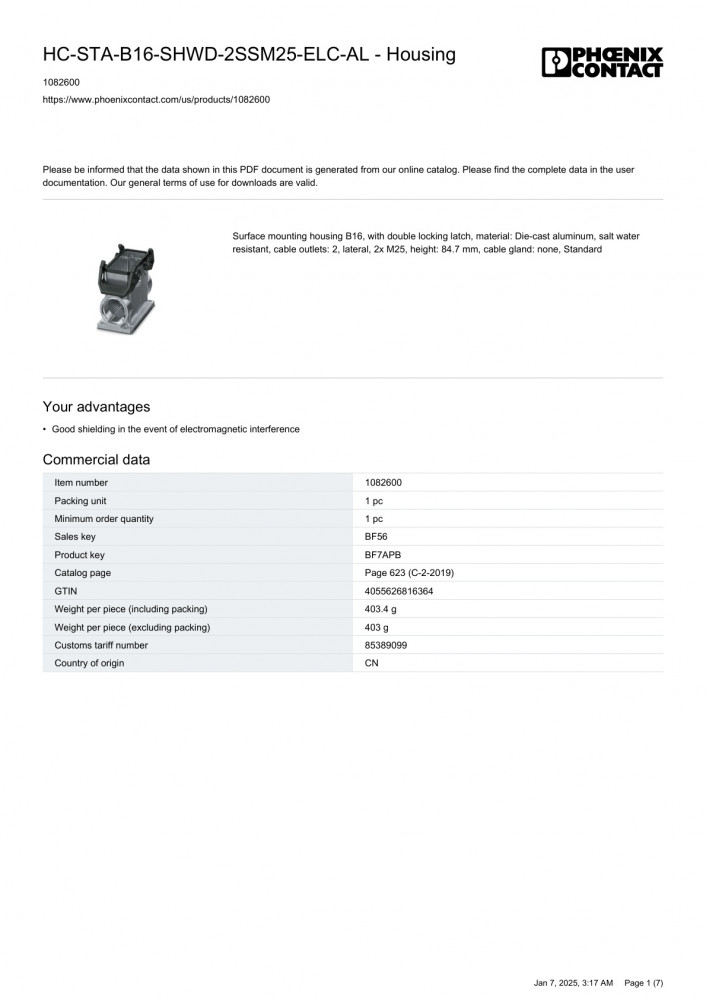 Phoenix Contact 1082600 product data page 1