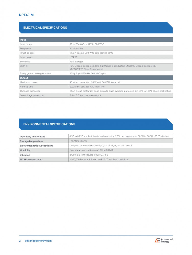NPT40-M series datasheet page 2