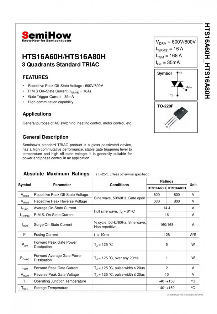 HTS16A80H datasheet page 1