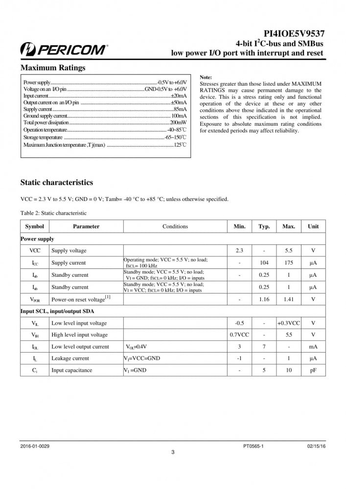 PI4IOE5V9537UEX datasheet page 3