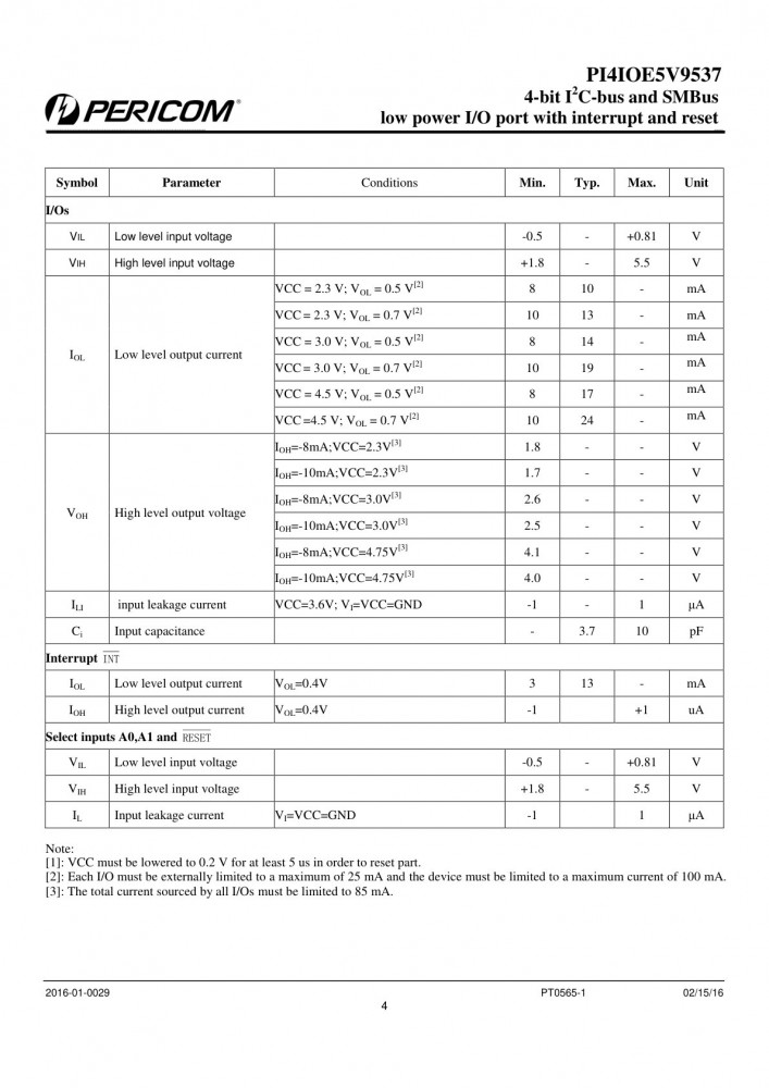 PI4IOE5V9537UEX datasheet page 4