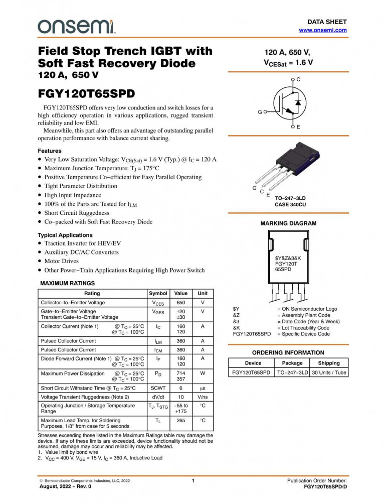 FGY120T65SPD datasheet page 1