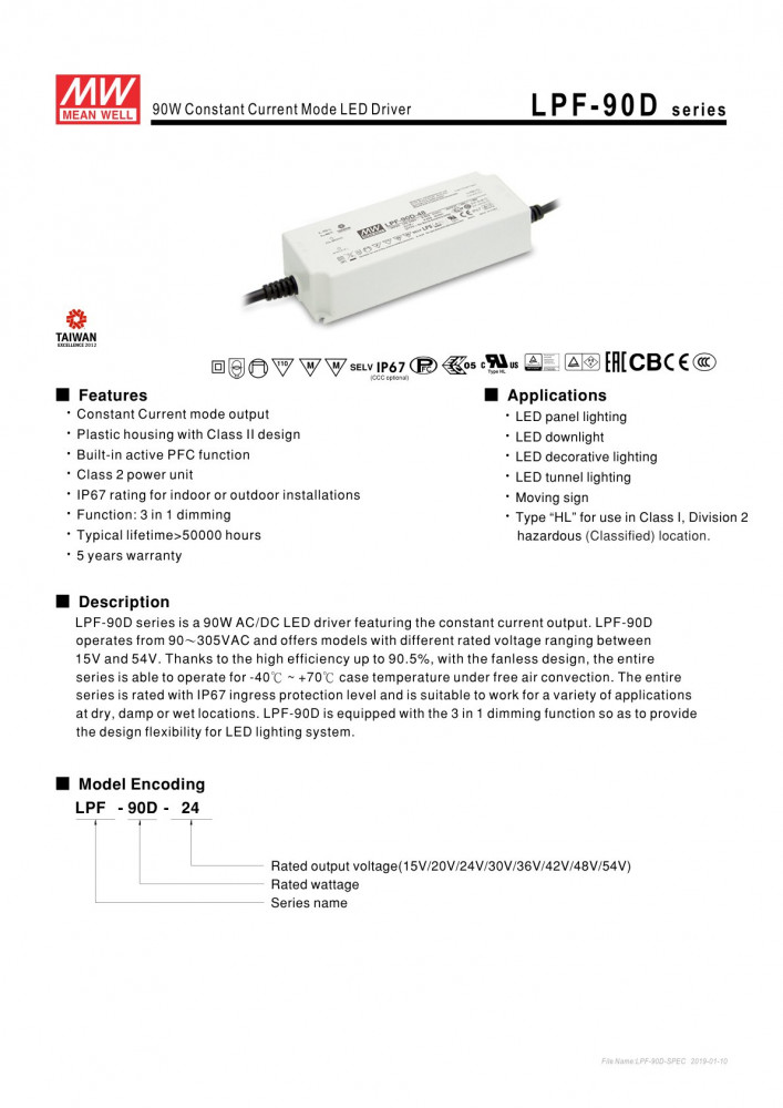 LPF-90D series datasheet page 1