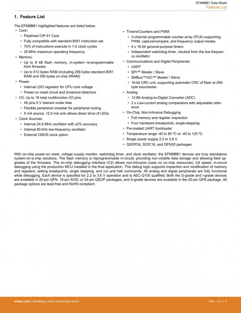 EFM8BB1 datasheet page 2
