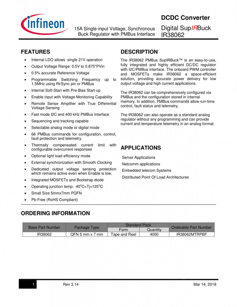 IR38062 datasheet page 1