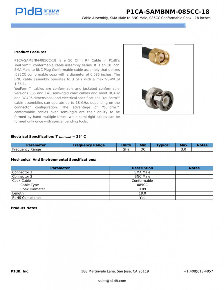 P1CA-SAMBNM-085CC-18 product technical document preview