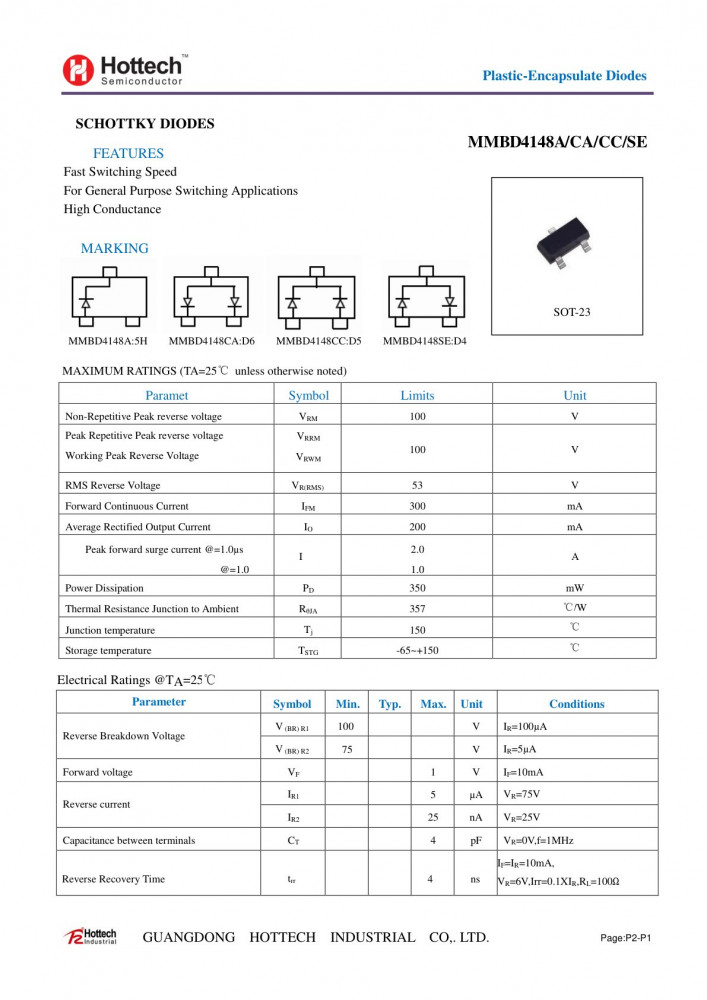 MMBD4148SE technical document page 1