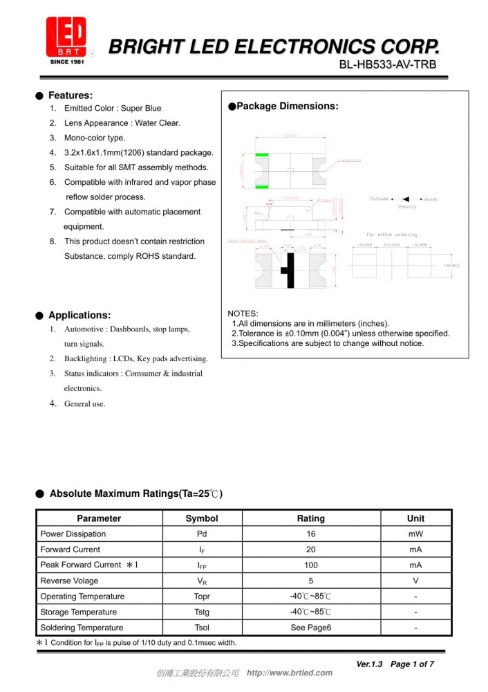 BL-HB533-AV-TRB datasheet page 2