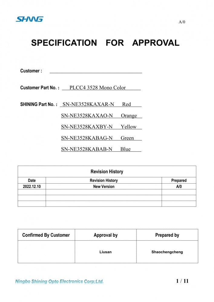 SN-NE3528KABAB-N datasheet page 1