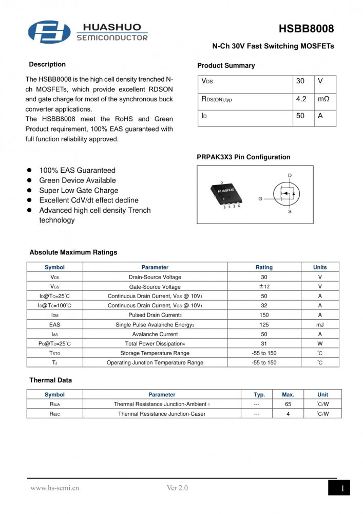 HSBB8008 datasheet page 1