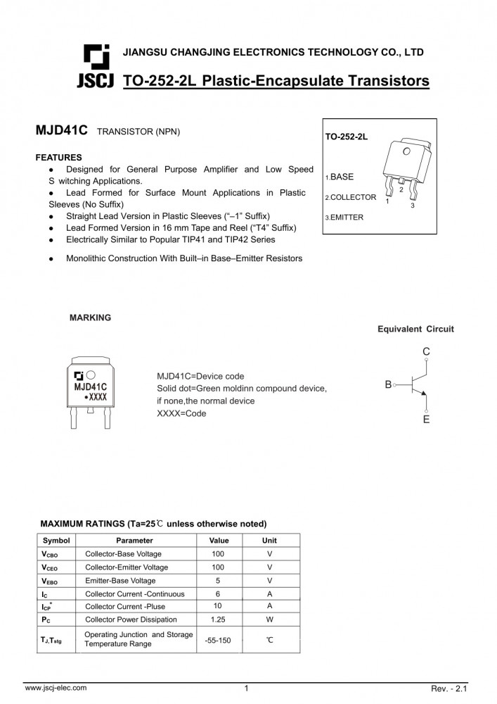 MJD41C datasheet page 1