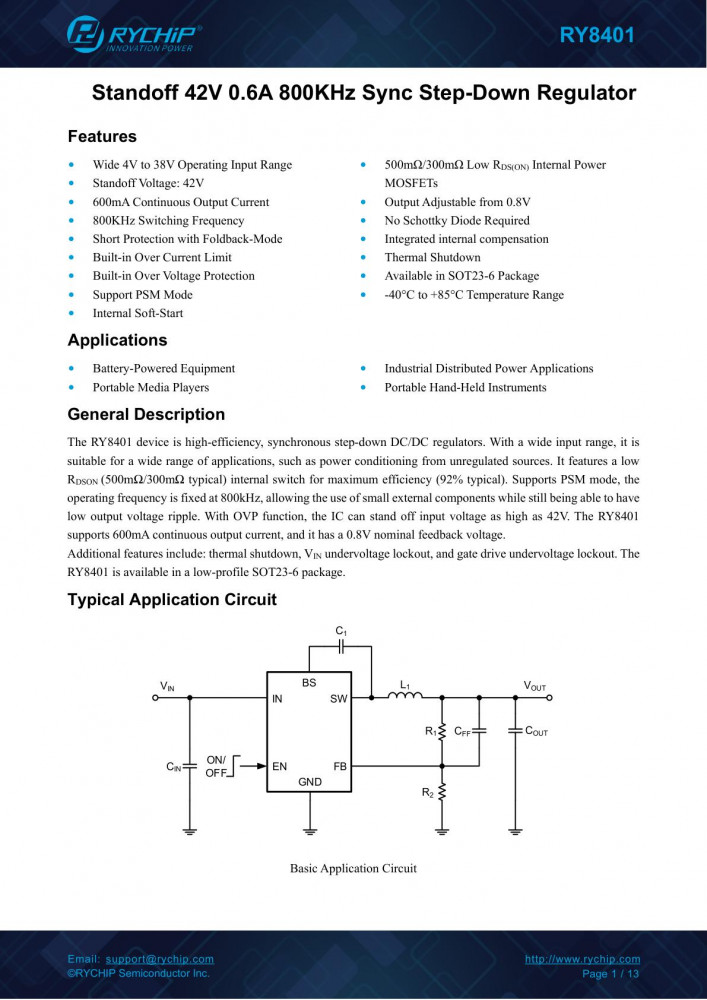 RY8401 datasheet page 1