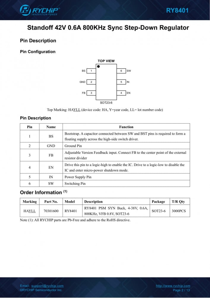 RY8401 datasheet page 2