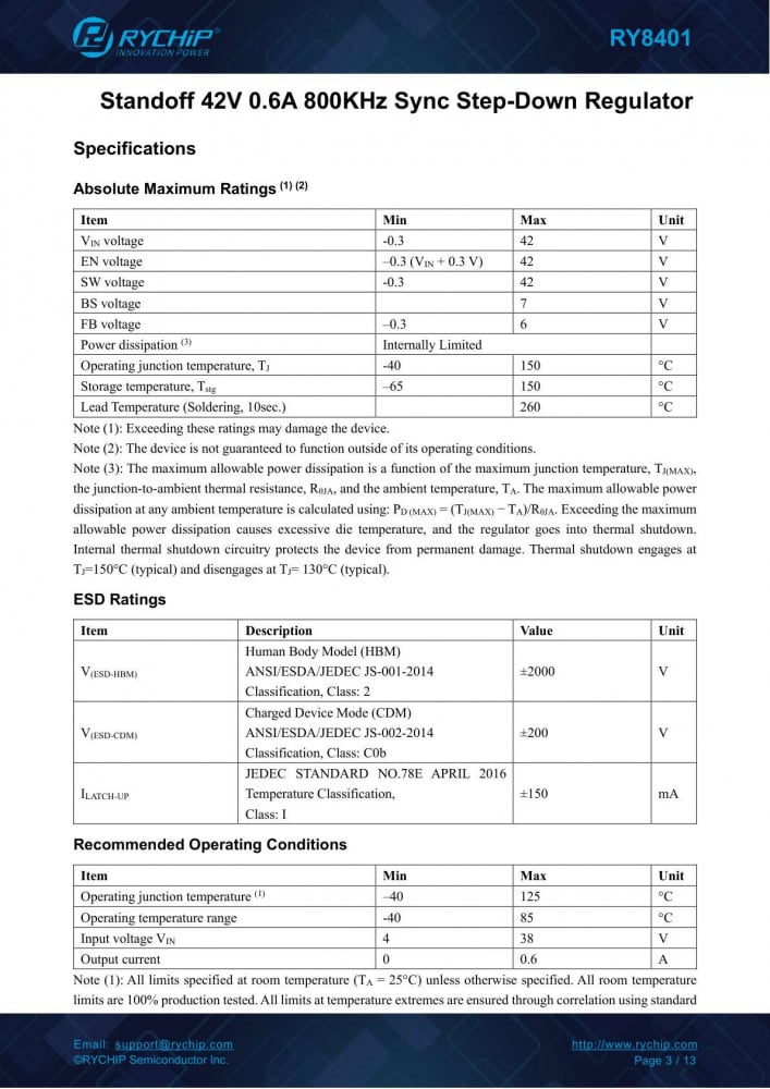 RY8401 datasheet page 3