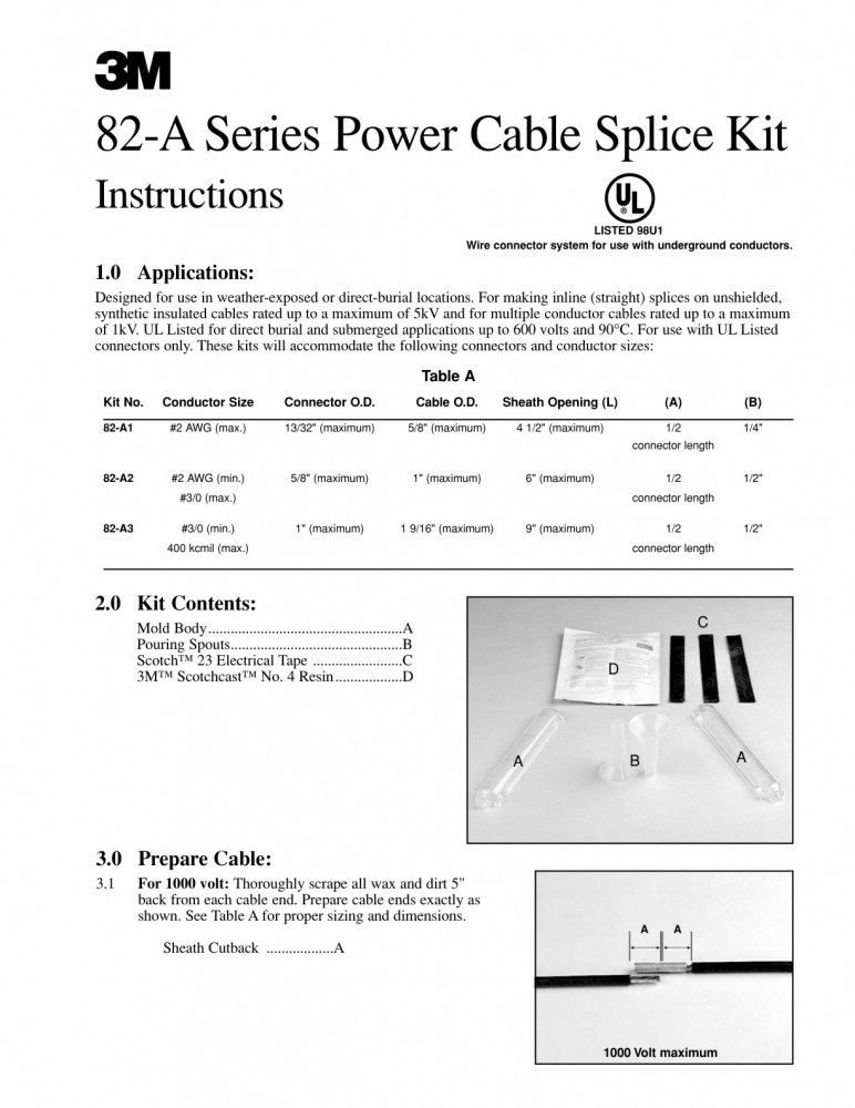 82-A series splice kit instructions, page 1