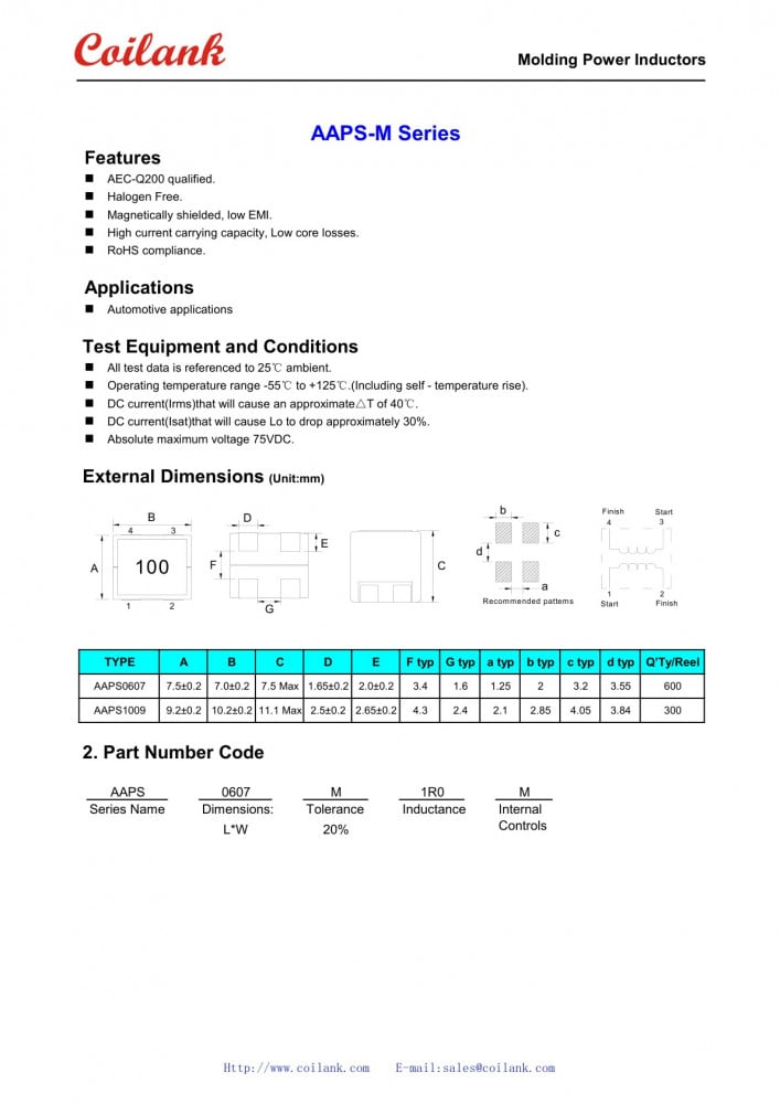 COILANK AAPS-M Series datasheet page 1