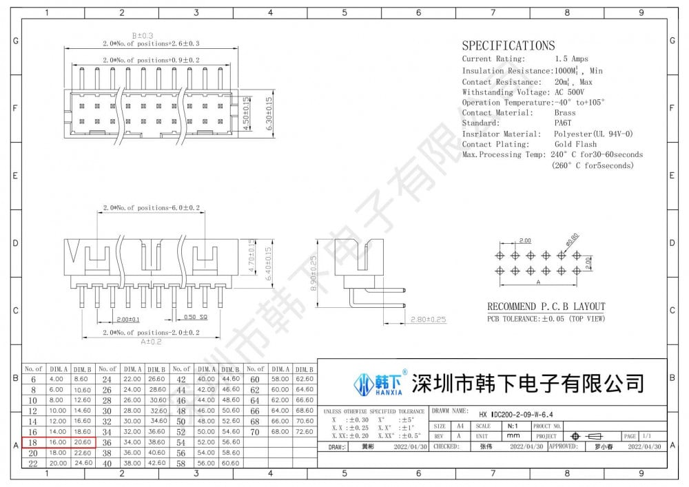 HX IDC200-2-09-W-6.4 manufacturer drawing