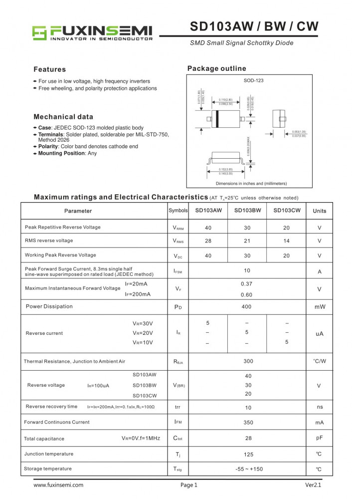 FUXINSEMI SD103AW datasheet page 1