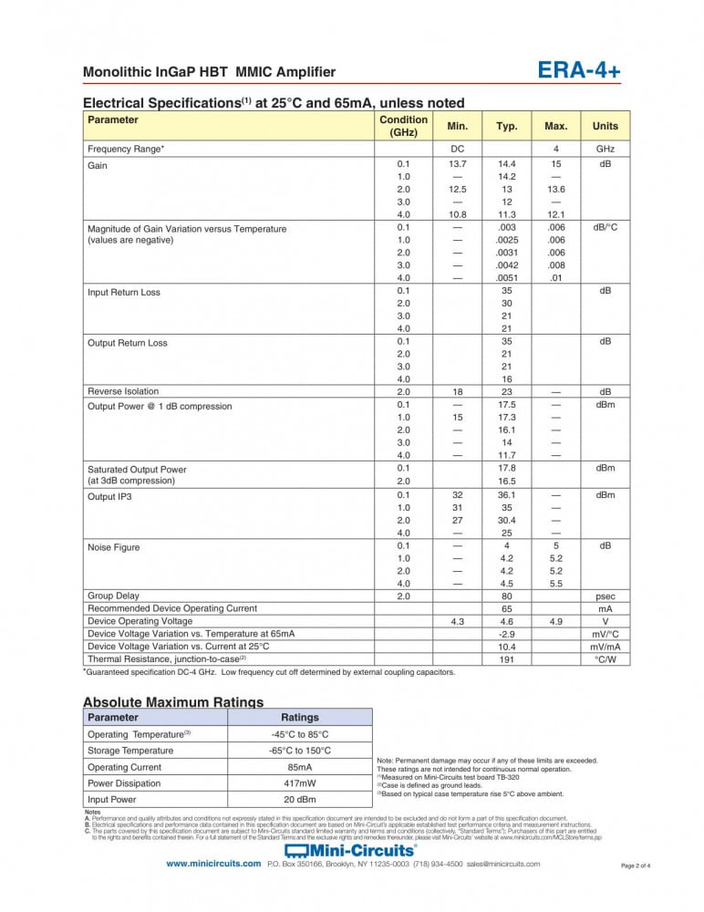 ERA-4+ technical datasheet page 2