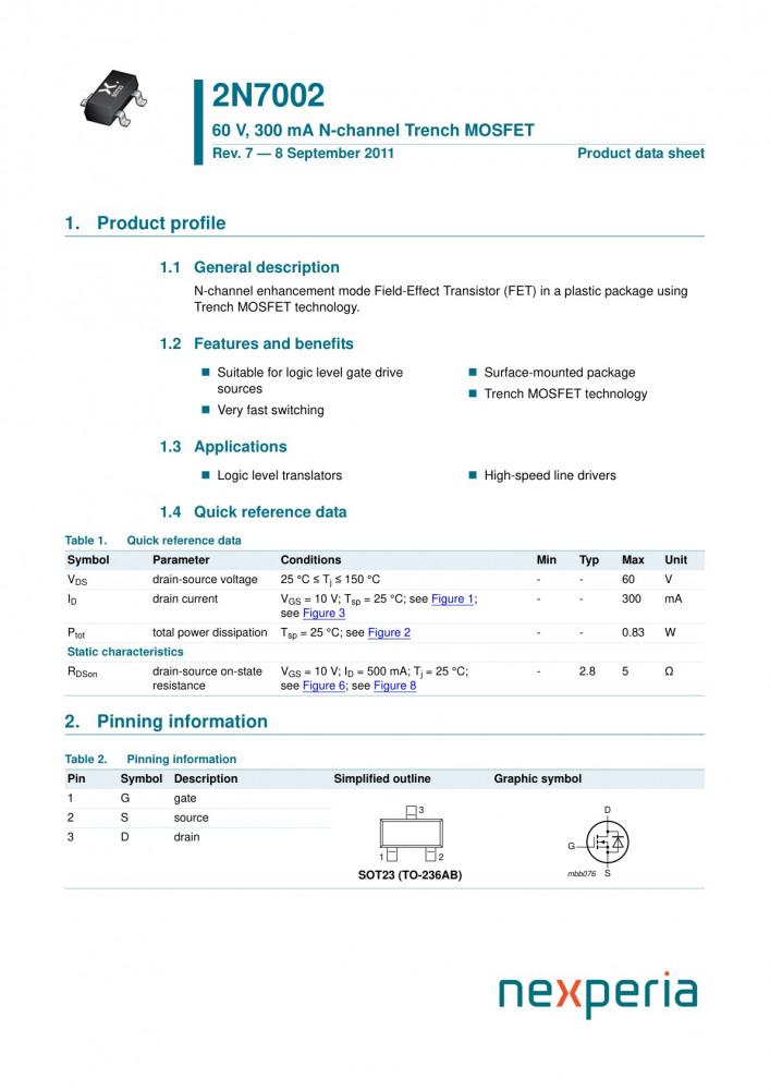 2N7002,215 datasheet page 1