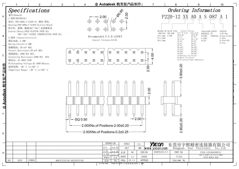 Yxcon P220-1214A0AS087A1 technical document preview