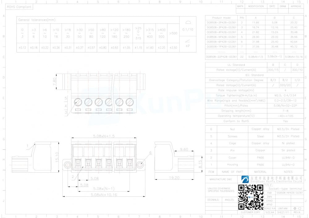 XUNPU DGB508-2P42B-GG361 technical drawing