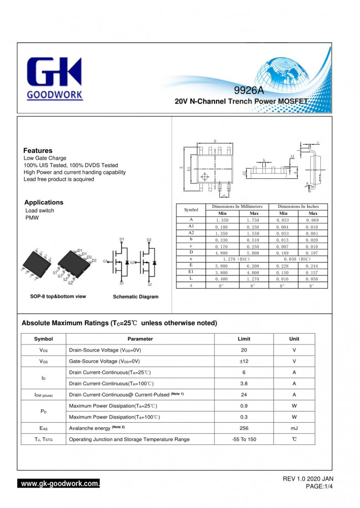 9926A-GK datasheet page 1