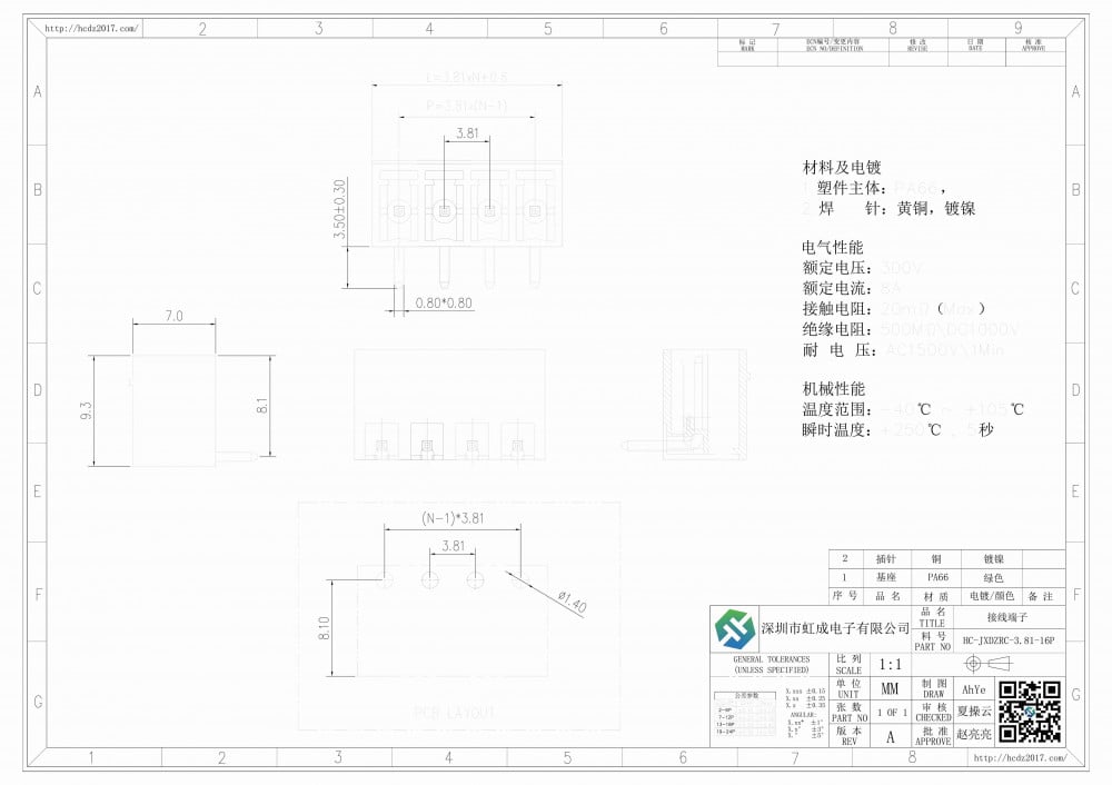 HC-JXDZRC-3.81-16P technical document preview