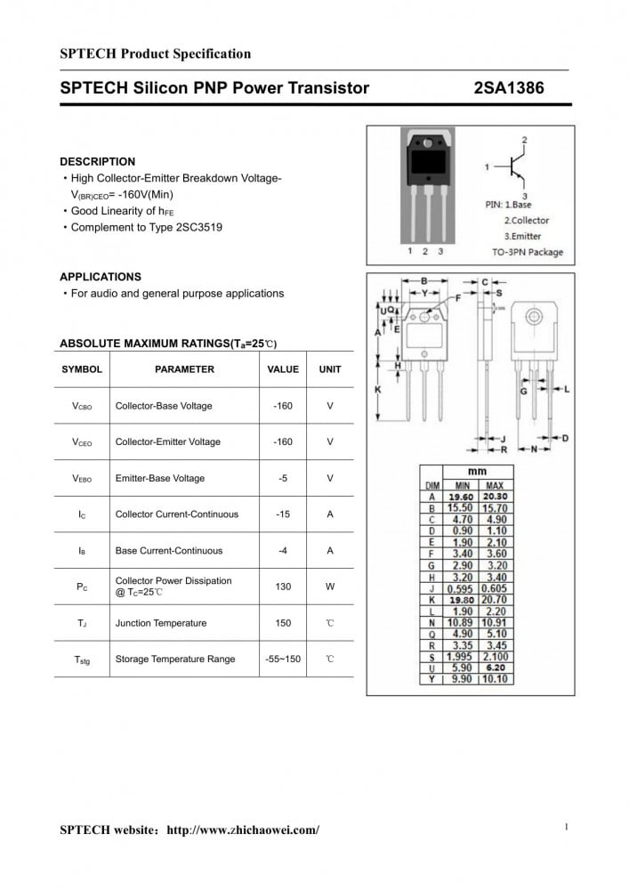 2SA1386 SPTECH datasheet page 1