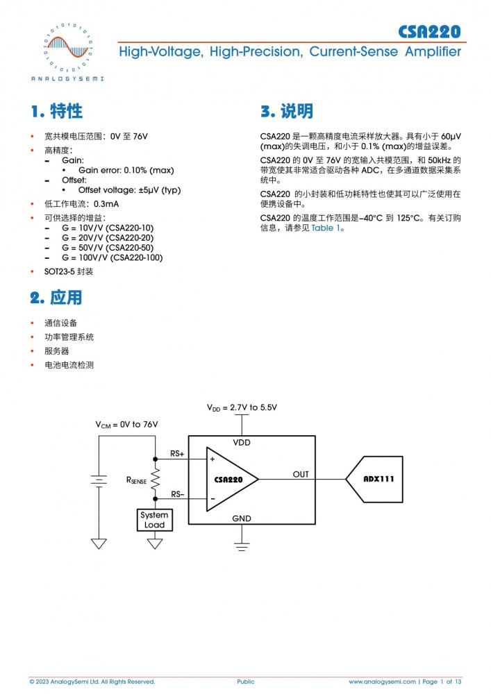 CSA220 datasheet page 1
